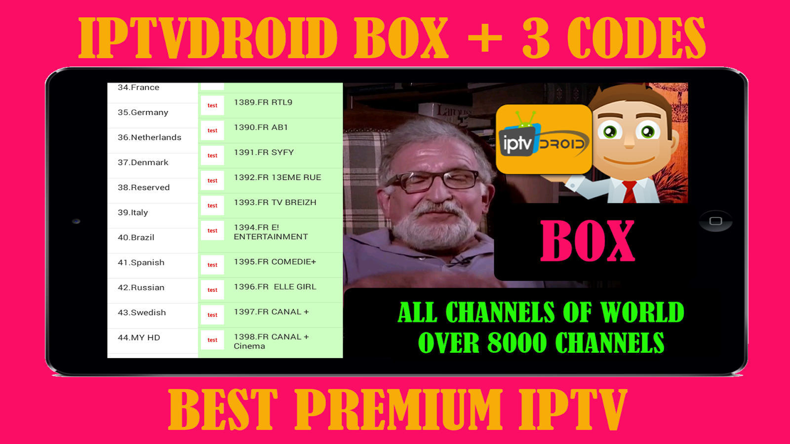 IPTVDROID-BOX WATCH ALL CHANNELS OF WORLD + 3 CODES - IPTV DROID