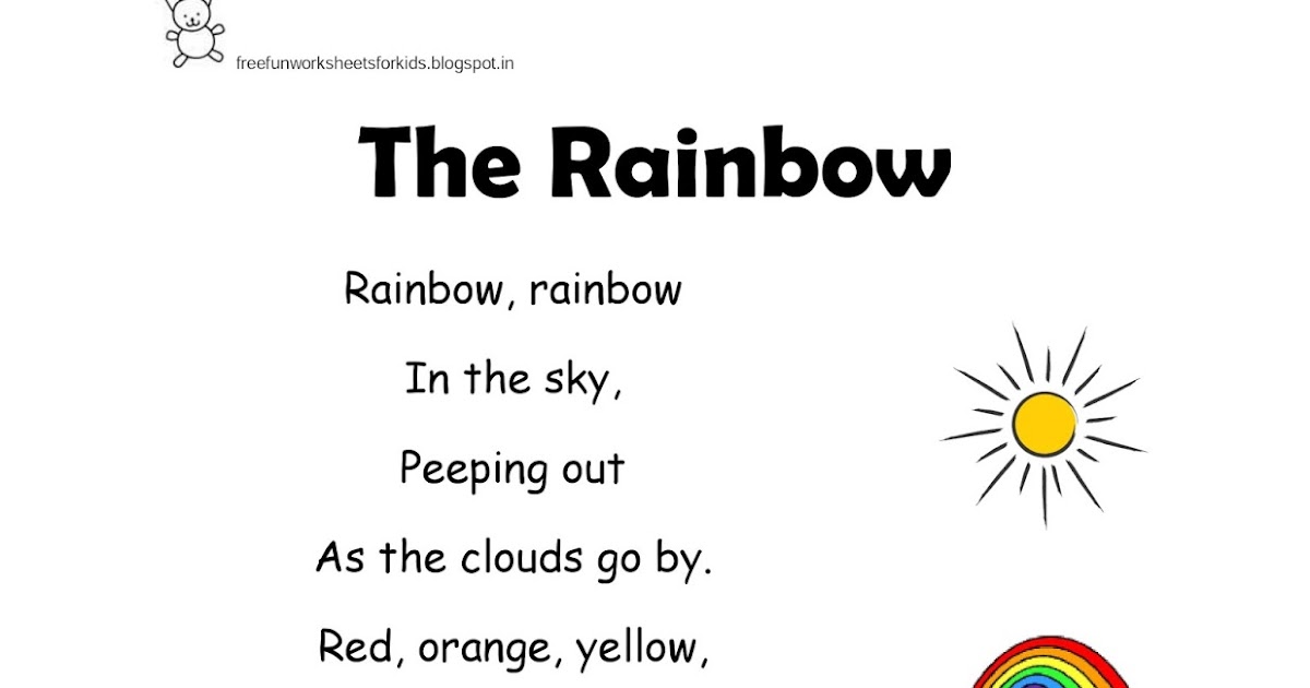 Free Fun Worksheets For Kids: Poem Time - The Rainbow