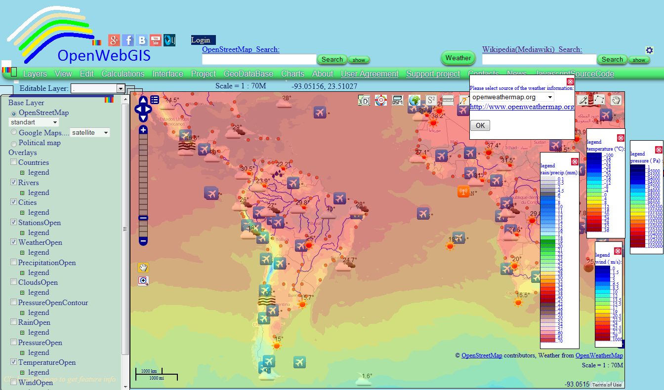 OpenWebGIS is free online GIS: Weather in OpenWebGIS
