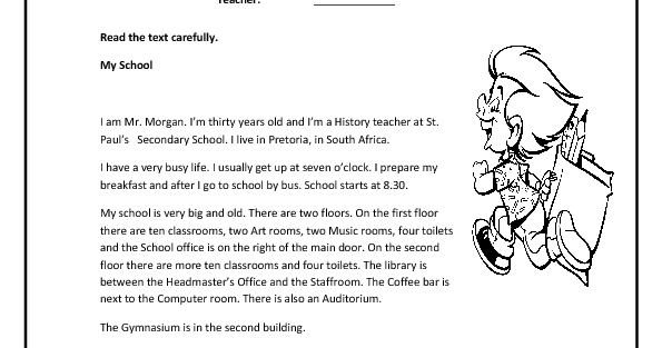 My School Reading Comprehension | My English Printable Worksheets