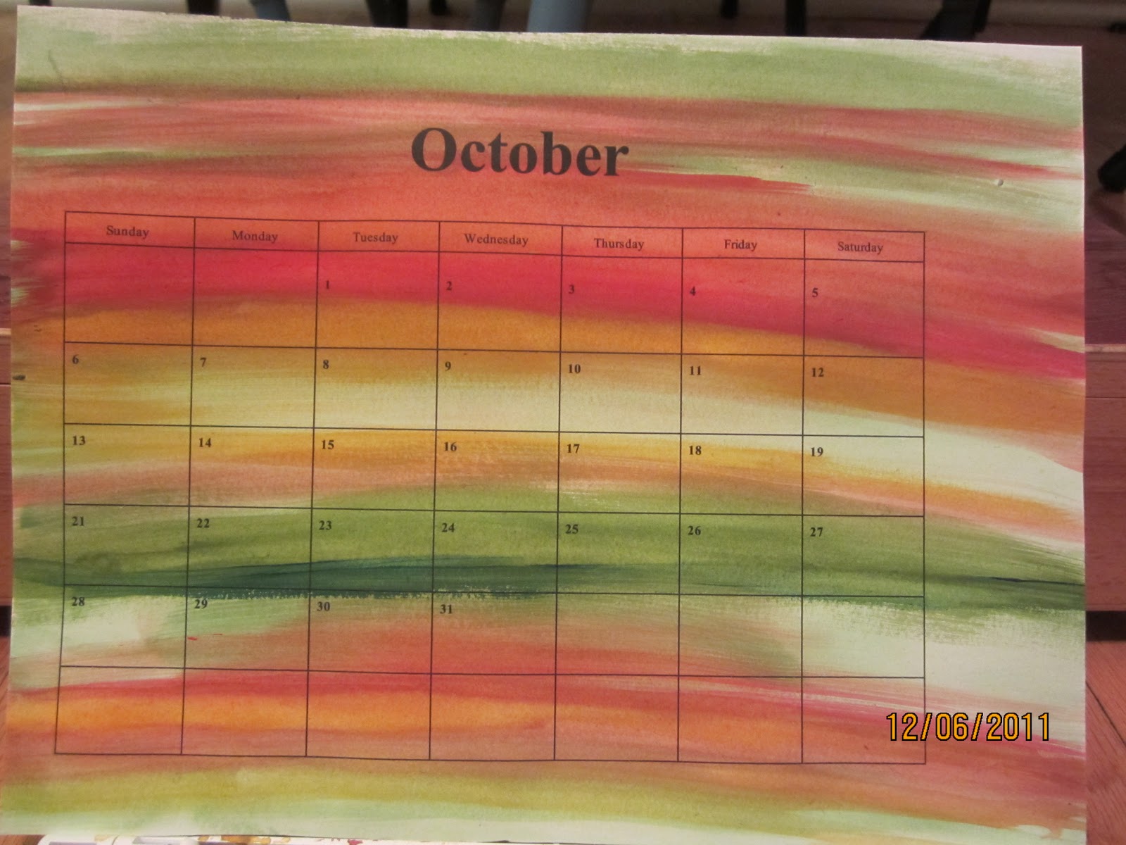 Homemade and Colorful: Homemade Watercolor Calendar