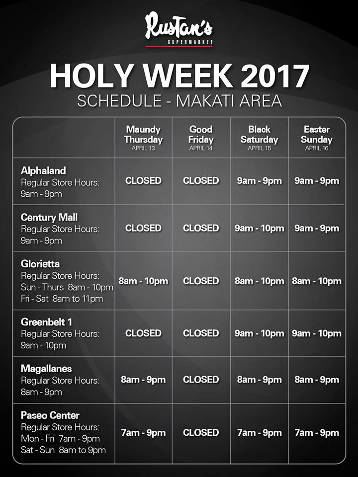 Manila Shopper: Holy Week / Lenten 2017 Schedule of Malls, Supermarkets ...