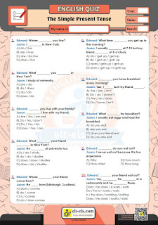Present simple tense multiple choice test | www.elt-els.com