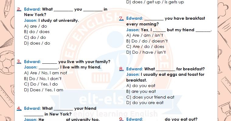 Present simple tense multiple choice test | www.elt-els.com