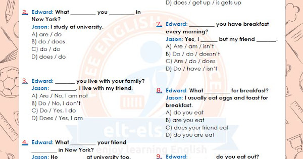 Present simple tense multiple choice test | www.elt-els.com