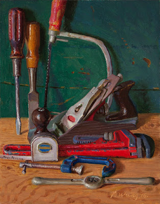 Wang Fine Art: still life with carpenter tools original oil painting ...