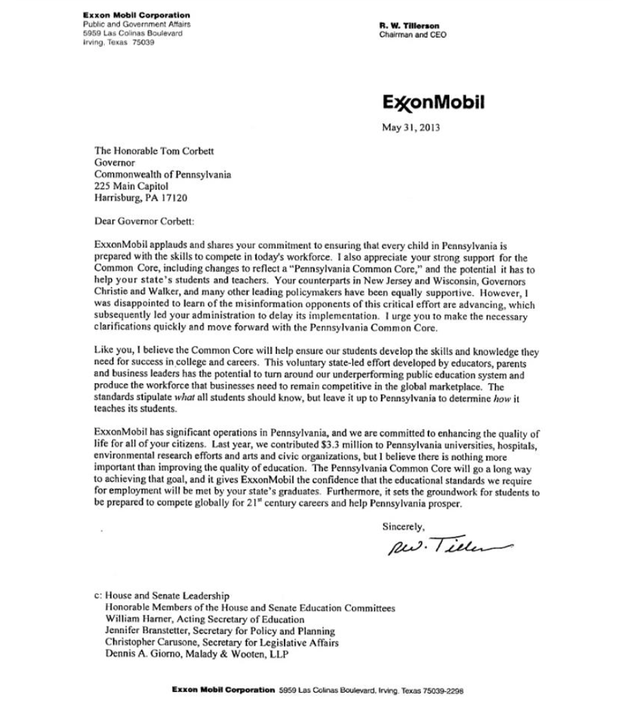 Exxon Exec's Love Letter to the Common Core in PA