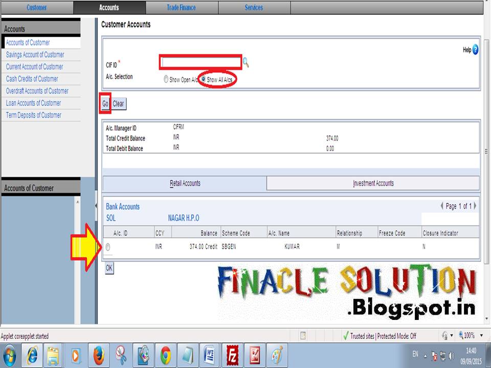 Inquire All Account attached to CIF in DOP Finacle