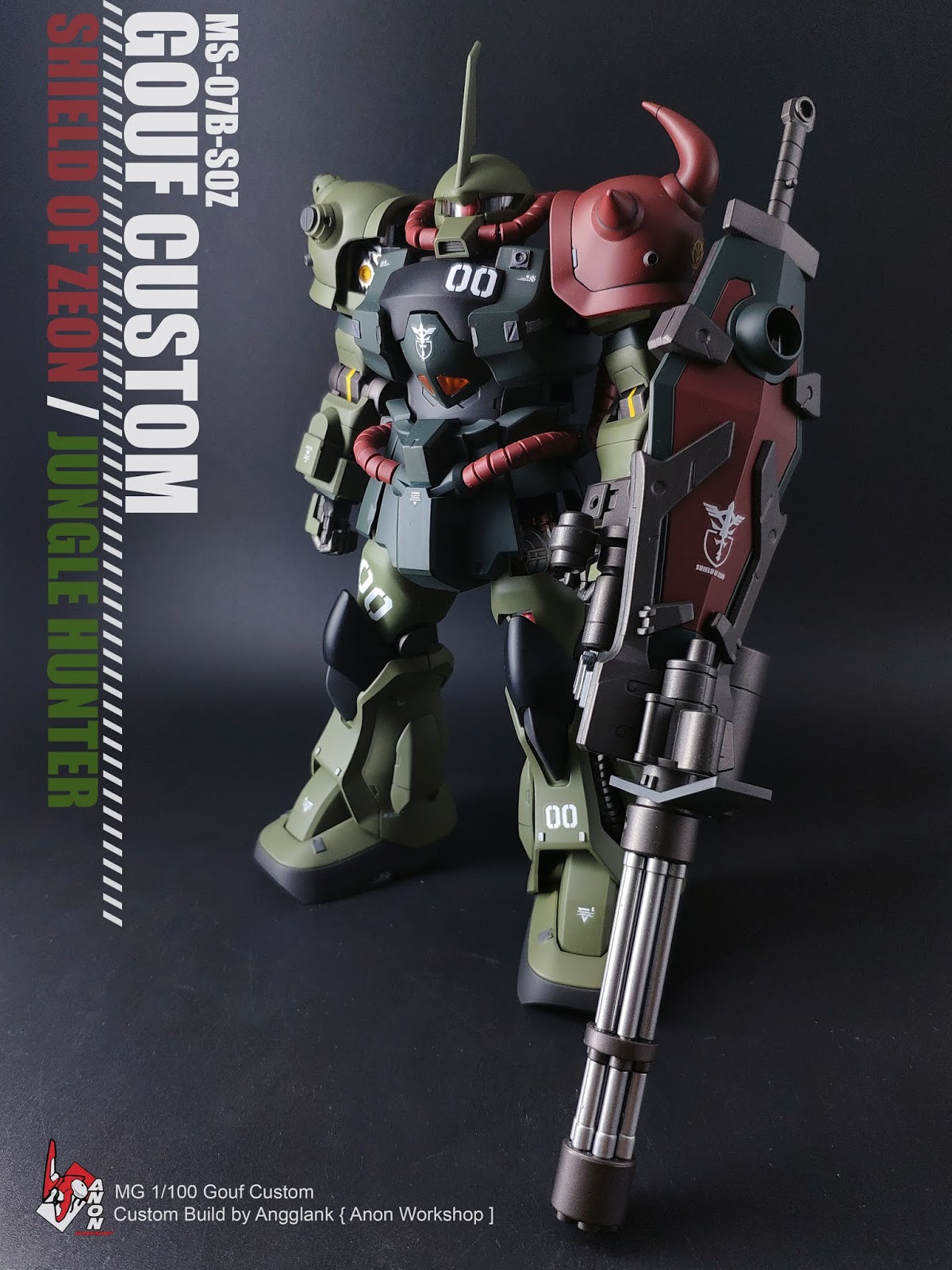 Custom Build: MG 1/100 MS-07B-S0Z GOUF Custom | Shield of Zeon / Jungle ...