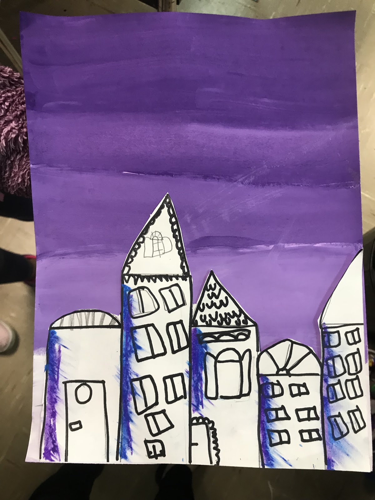 Elements of the Art Room: 4th grade value skies and cityscapes