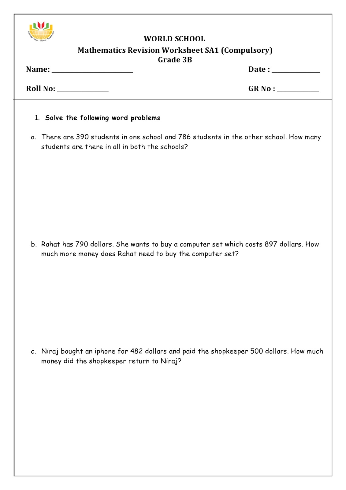 Birla World School Oman: Homework for Grade 3 as on 30/11/2017