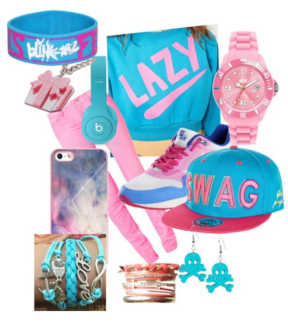 Polyvore outfits: Pink and Blue Snapbacks and