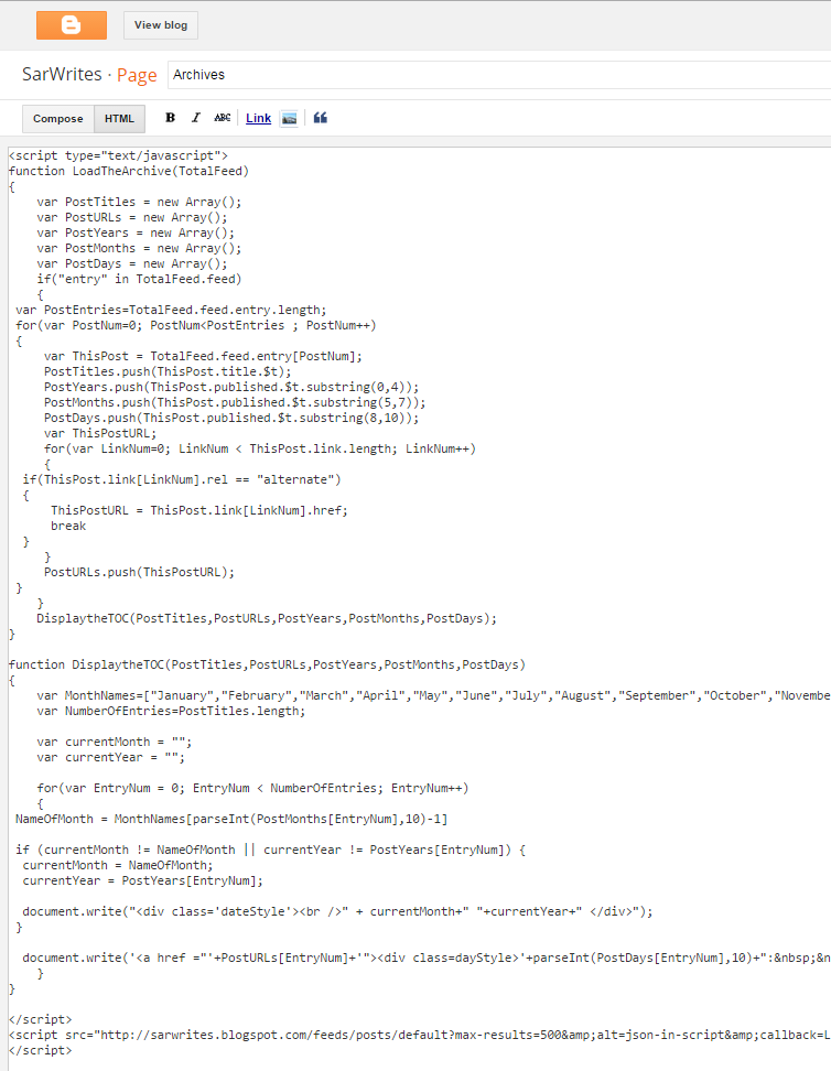 Create an Archive List/Page for Blogger - Sar Writes