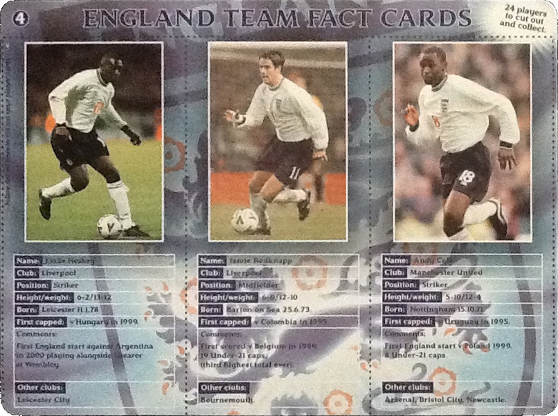 Football Cartophilic Info Exchange: Kinnerton - England Team Fact Cards ...
