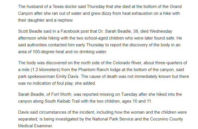 The Mindless Freaks: Dr. Sarah Beadle dies age 38 in Grand Canyon