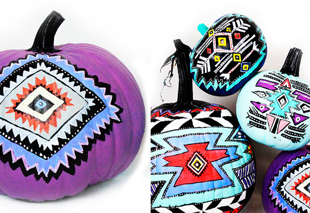 alisaburke: aztec pattern painted pumpkins