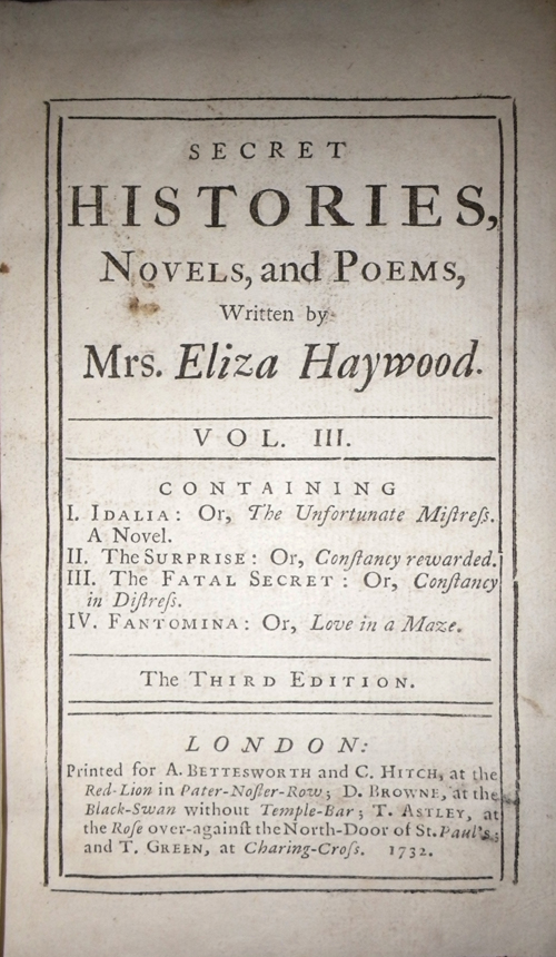 Patrick Spedding: Eliza Haywood's Fantomina (1725)
