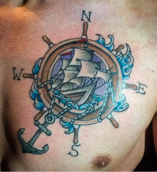 50+ Simple Nautical Tattoos for Guys (2019) - Star Compass Small ...