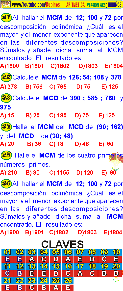 MCD Y MCM EJERCICIOS RESUELTOS PDF