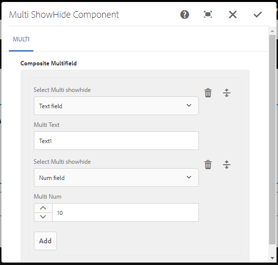 AEM Cases: Touch UI - Hide/Show fields inside coral-3 multifield in AEM by coral dropdown