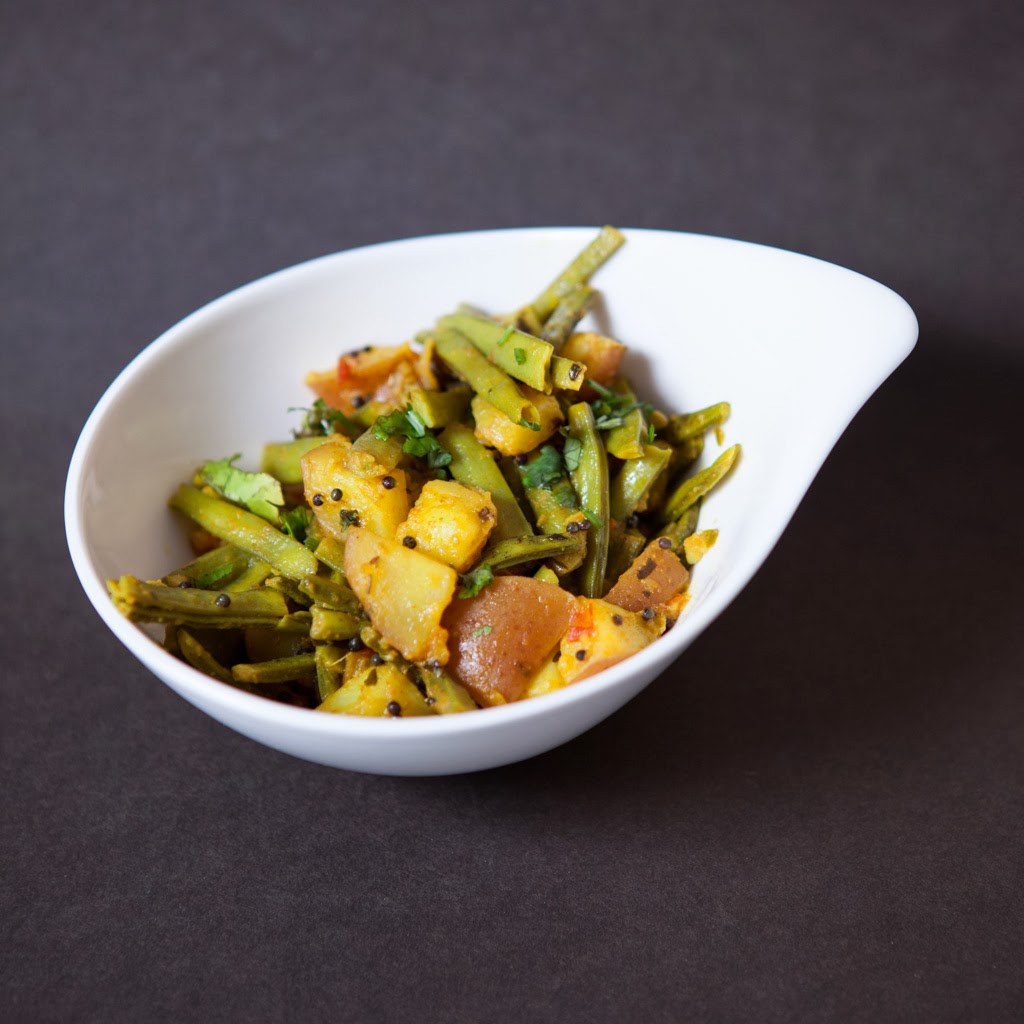 Cluster beans with red potatoes | Coconut Raita