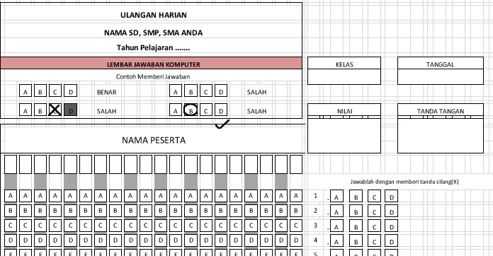 Lembar Jawaban Komputer / LJK (Pengisian Arsir dan Silang} untuk UH,UTS,UAS, dan UKK - Berkas PGRI