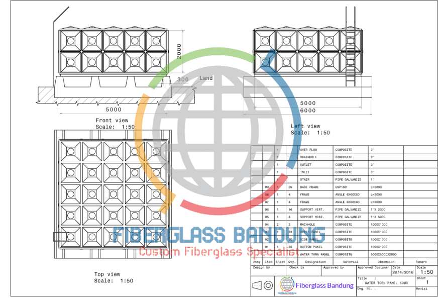 Tangki Panel Fiberglass FRP Tank Harga Jual