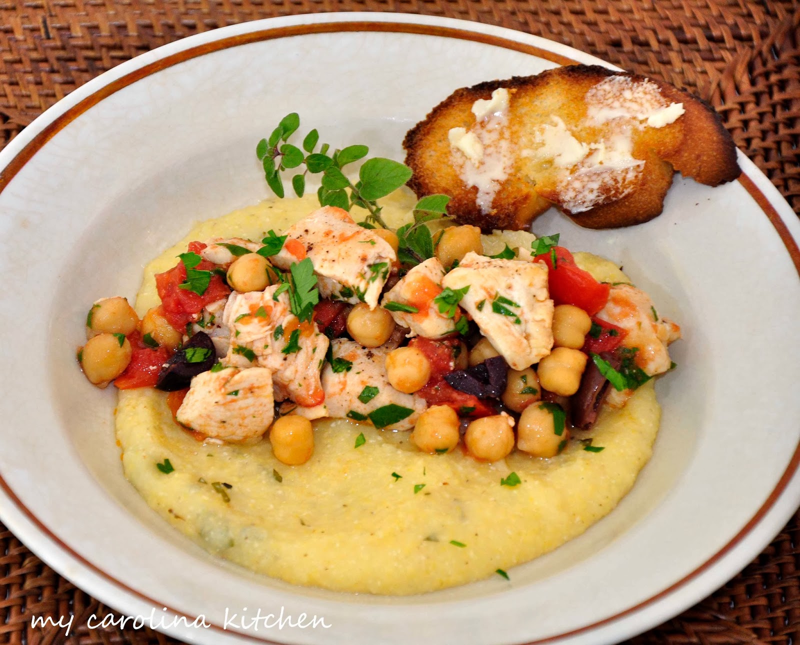 My Carolina Kitchen: Mediterranean Chicken Stew on Polenta