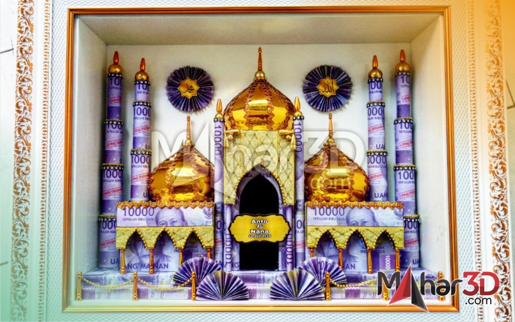 Mahar Pernikahan 3D - Model Masjid Kubah Emas Uang 10 Sepuluh Ribuan ...