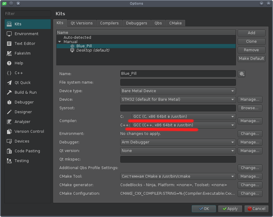 Настройка: Eclipse, SW4STM32, STM32CubeIDE и Qt Creator, для отладки проекта на STM32F103C8 ...