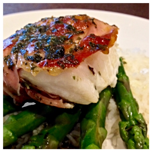 Kerrie Maloney: Rockling Wrapped in Prosciutto with Basil Butter Sauce