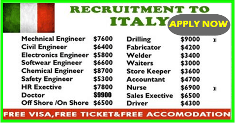 RECRUITMENT TO ITALY -APPLY NOW