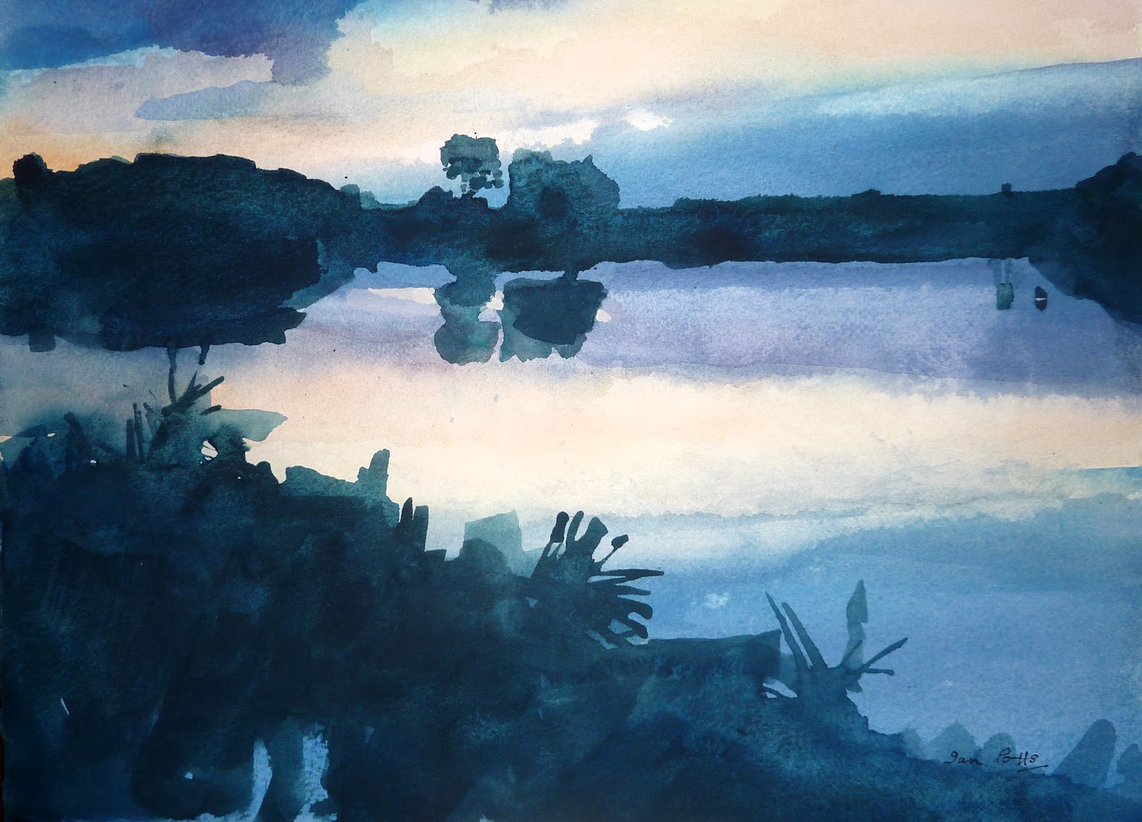 Ian Potts Artist: The water's edge and a sheet of cool reflection