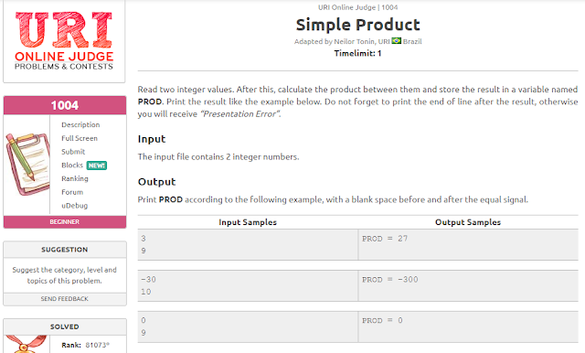 URI 1004 Simple Product Solution in C++ - Programming Life