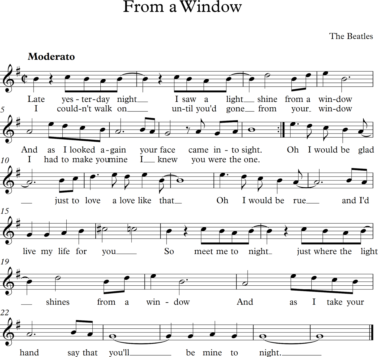 From a Window. Partitura para flauta dulce - Descubriendo la Música