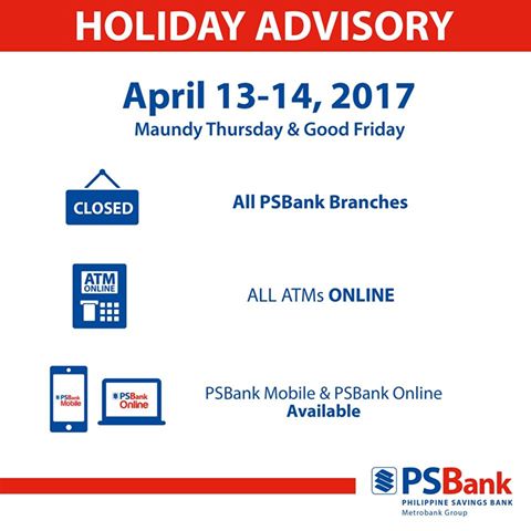 Banking Hours Schedule Holy Week 2017 released