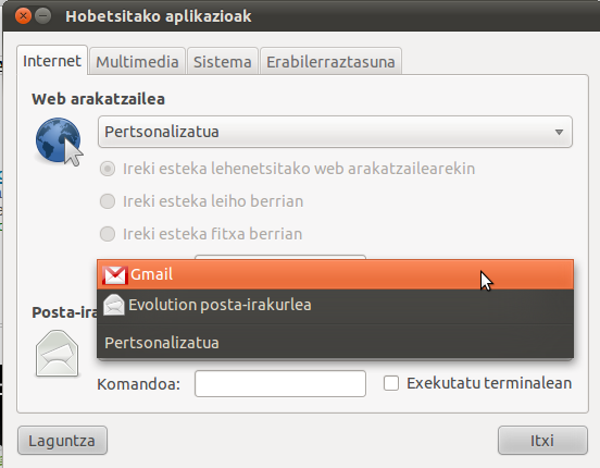 Luberri: Ubuntu: nola jarri Gmail hobetsitako posta moduan.