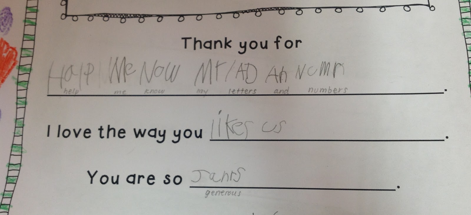 Howywood Kindergarten: THANK YOU notes!