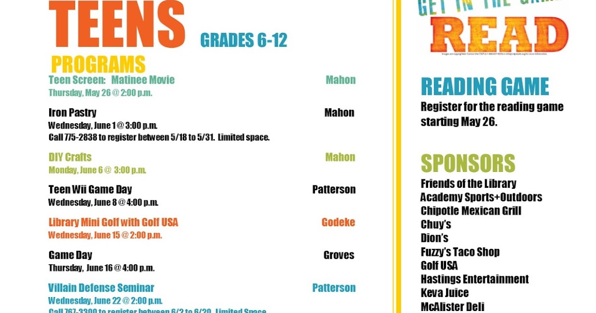 Lubbock Public Library's Teen Blog: Program handout