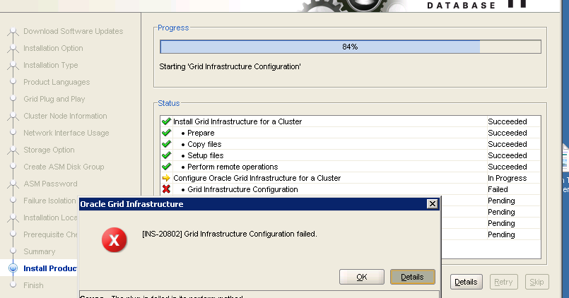 Error [ns 20802] Grid Infrastructure Configuration Failed During 11 2 Rac Installation On