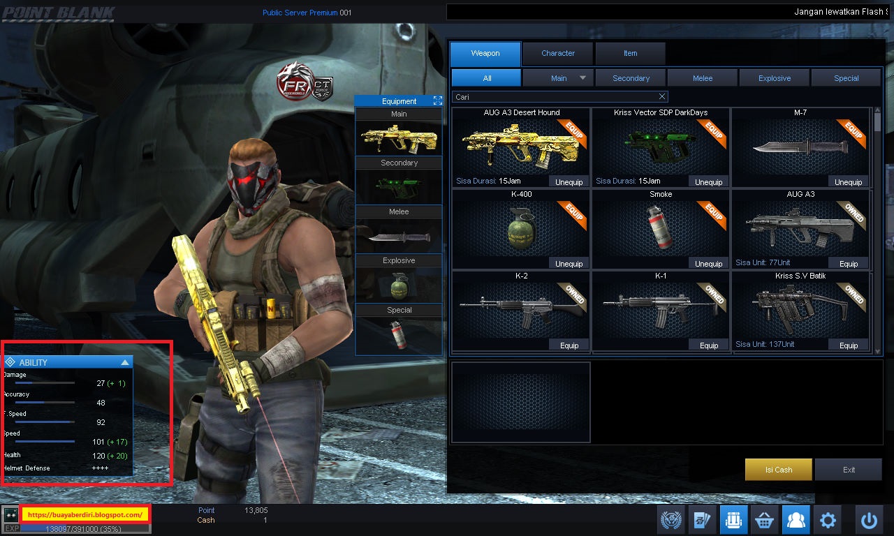 Title AUG di PB Evo - Menambah Efek damage naik +1 + fire speed +1