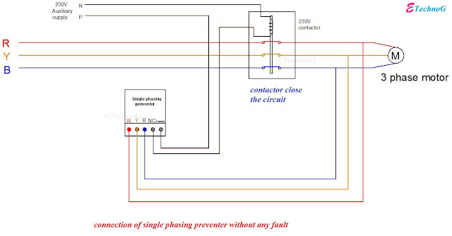 Working and connection diagram of Single Phasing Preventer - ETechnoG
