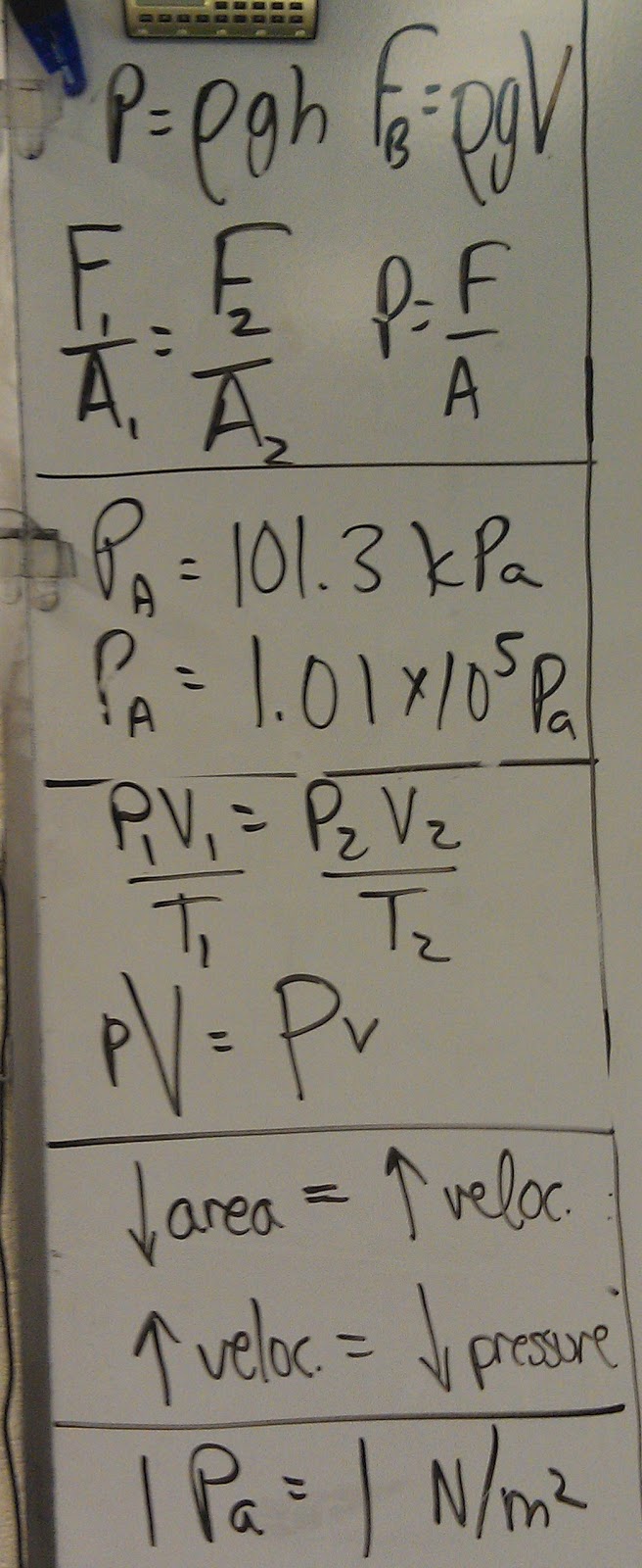 Mr. Andrade's Physics Classes: Summary of Fluids equations