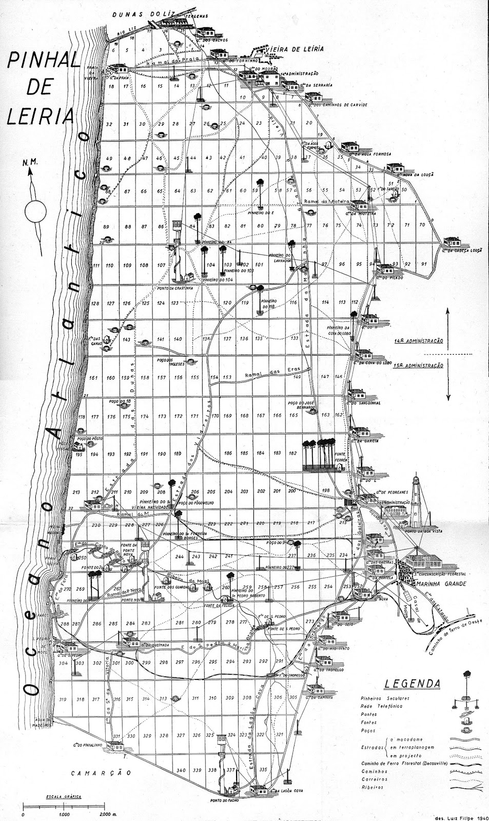 Mapa de 1940 do Pinhal do Rei