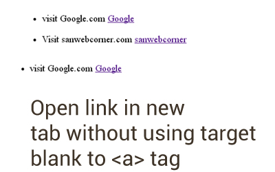 Open link in new tab without target _blank using javascript