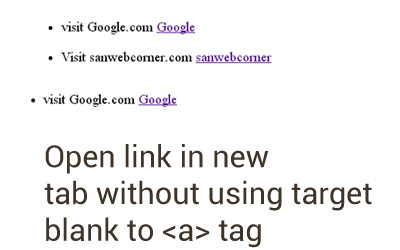 Open link in new tab without target _blank using javascript