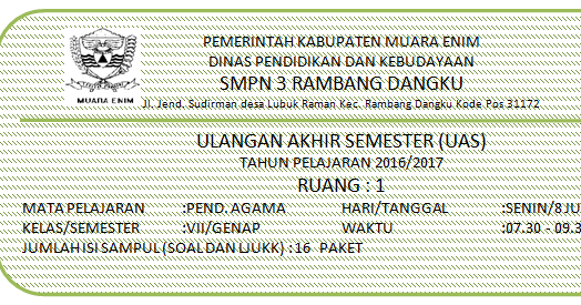 Contoh Amplop Ujian/Ulangan Semester Ganjil - Biologizone