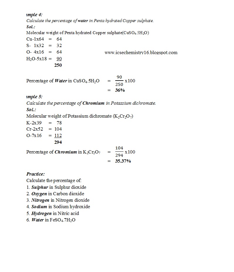 percentage composition of Chemical compounds