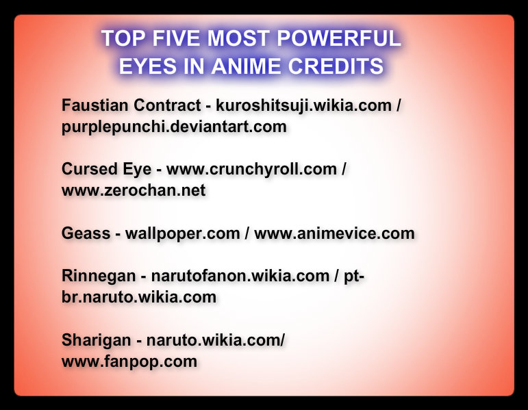 TOP FIVE: TOP FIVE MOST POWERFUL EYES IN ANIME