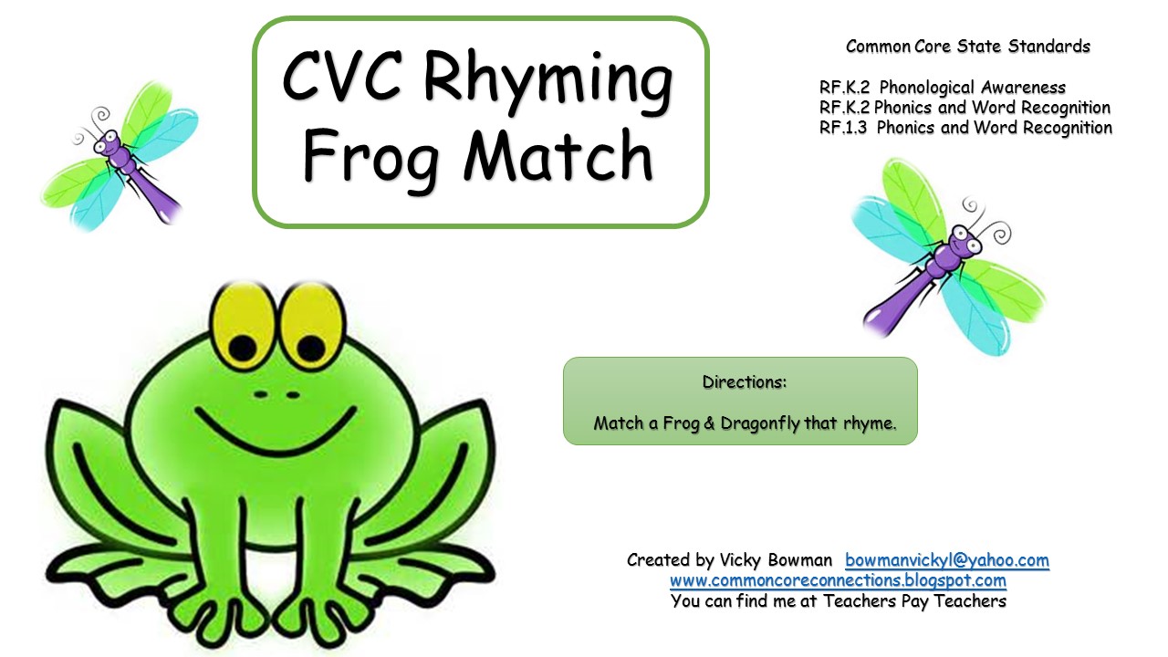 Vicky's Common Core Connections: CVC Rhyming Frog Match Card Game